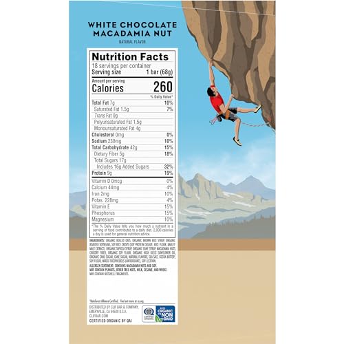 Clif Bar - White Chocolate Macadamia Nut Flavor - Made with Organic Oats - 9g Protein - Non-GMO - Plant Based - Energy Bars - 2.4 oz. (18 Pack)