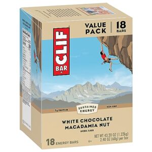 Clif Bar - White Chocolate Macadamia Nut Flavor - Made with Organic Oats - 9g Protein - Non-GMO - Plant Based - Energy Bars - 2.4 oz. (18 Pack)