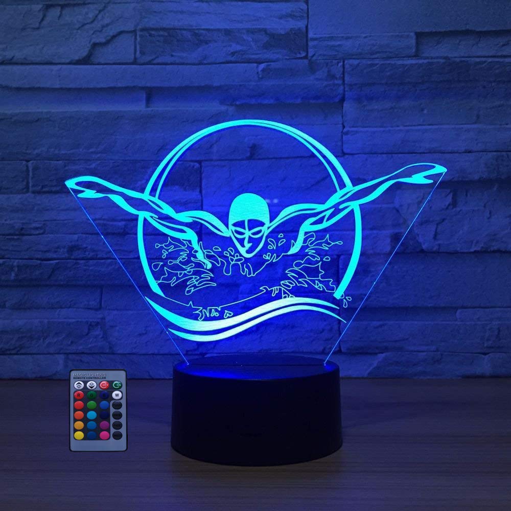 HPBN8 Ltd Creative 3D Swimming Night Light USB Powered Touch Switch Remote Control LED Decor Optical Illusion 3D Lamp 7/16 Colors Changing Children Kids Toy Christmas Xmas Brithday Gift