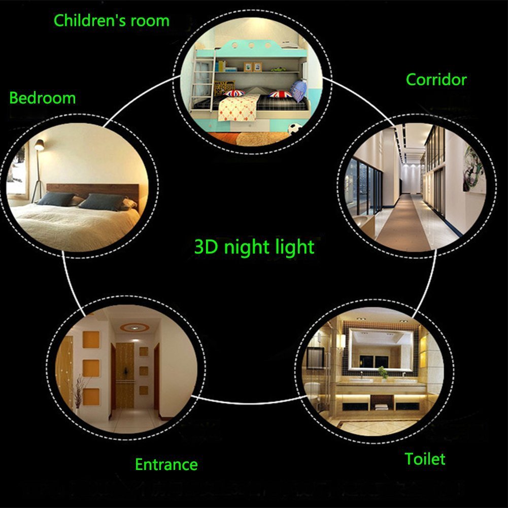 HPBN8 Ltd Creative 3D Swimming Night Light USB Powered Touch Switch Remote Control LED Decor Optical Illusion 3D Lamp 7/16 Colors Changing Children Kids Toy Christmas Xmas Brithday Gift