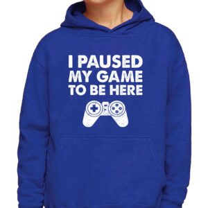 I Paused My Game to Be Here Funny Gift for Gamer Youth Hoodie Medium Blue