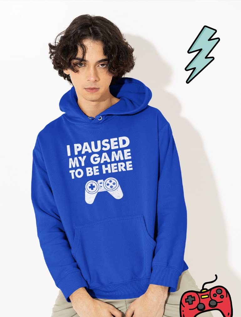 I Paused My Game to Be Here Funny Gift for Gamer Youth Hoodie Medium Blue