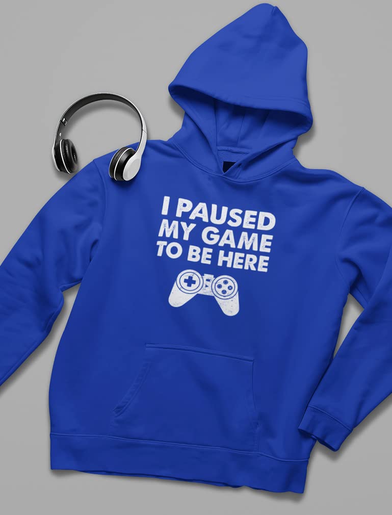 I Paused My Game to Be Here Funny Gift for Gamer Youth Hoodie Medium Blue