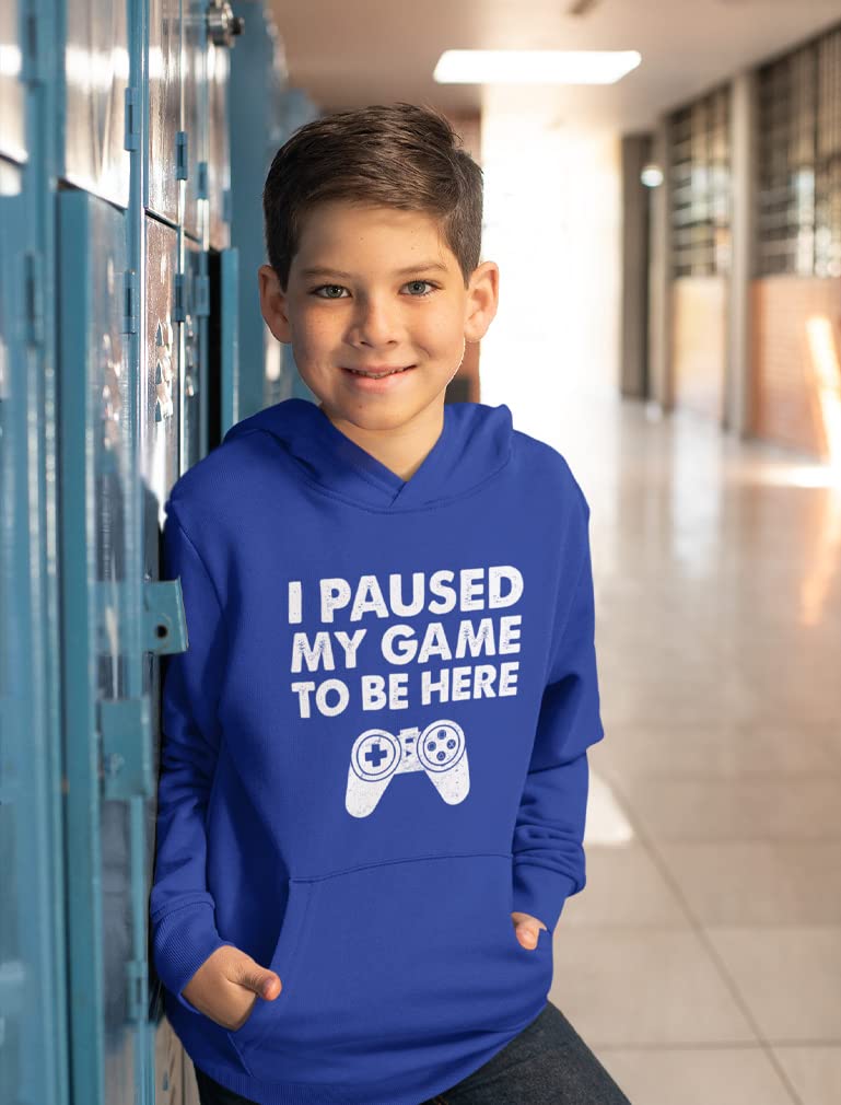 I Paused My Game to Be Here Funny Gift for Gamer Youth Hoodie Medium Blue