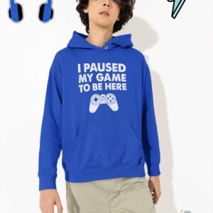 I Paused My Game to Be Here Funny Gift for Gamer Youth Hoodie Medium Blue