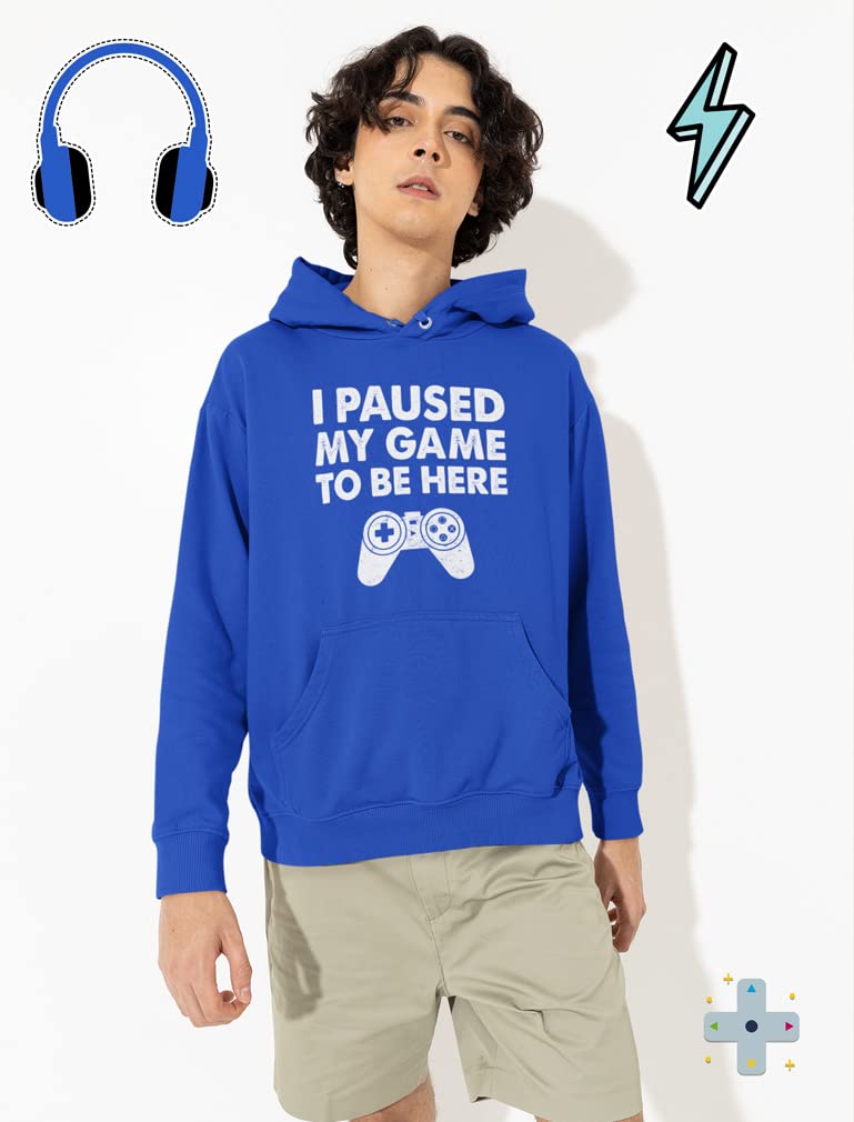 I Paused My Game to Be Here Funny Gift for Gamer Youth Hoodie Medium Blue