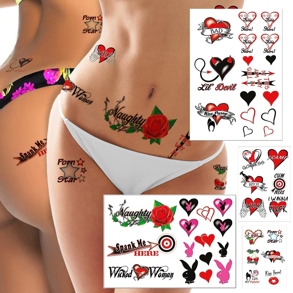 44+ Sexy Naughty Temporary Tattoos for Women Ladies- Adult Fun for Lower Back Legs Arms Butt Stomach