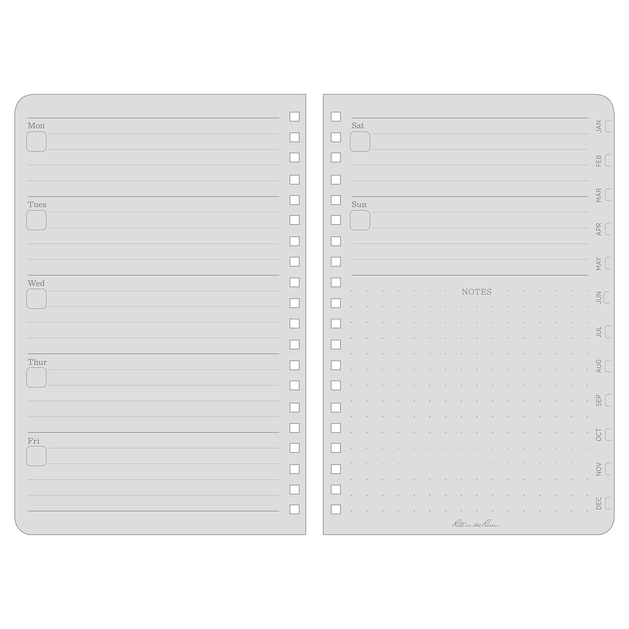 Rite in the Rain All-Weather Weekly Planner, Undated, Side-Spiral 4-5/8" x 7" (No. P52),Black