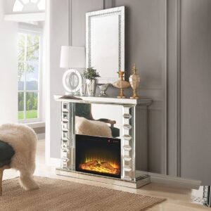 Acme Dominic Mirrored Electric Fireplace in Mirrored Finish