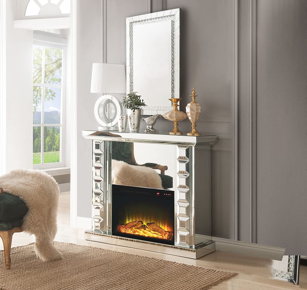 Acme Dominic Mirrored Electric Fireplace in Mirrored Finish