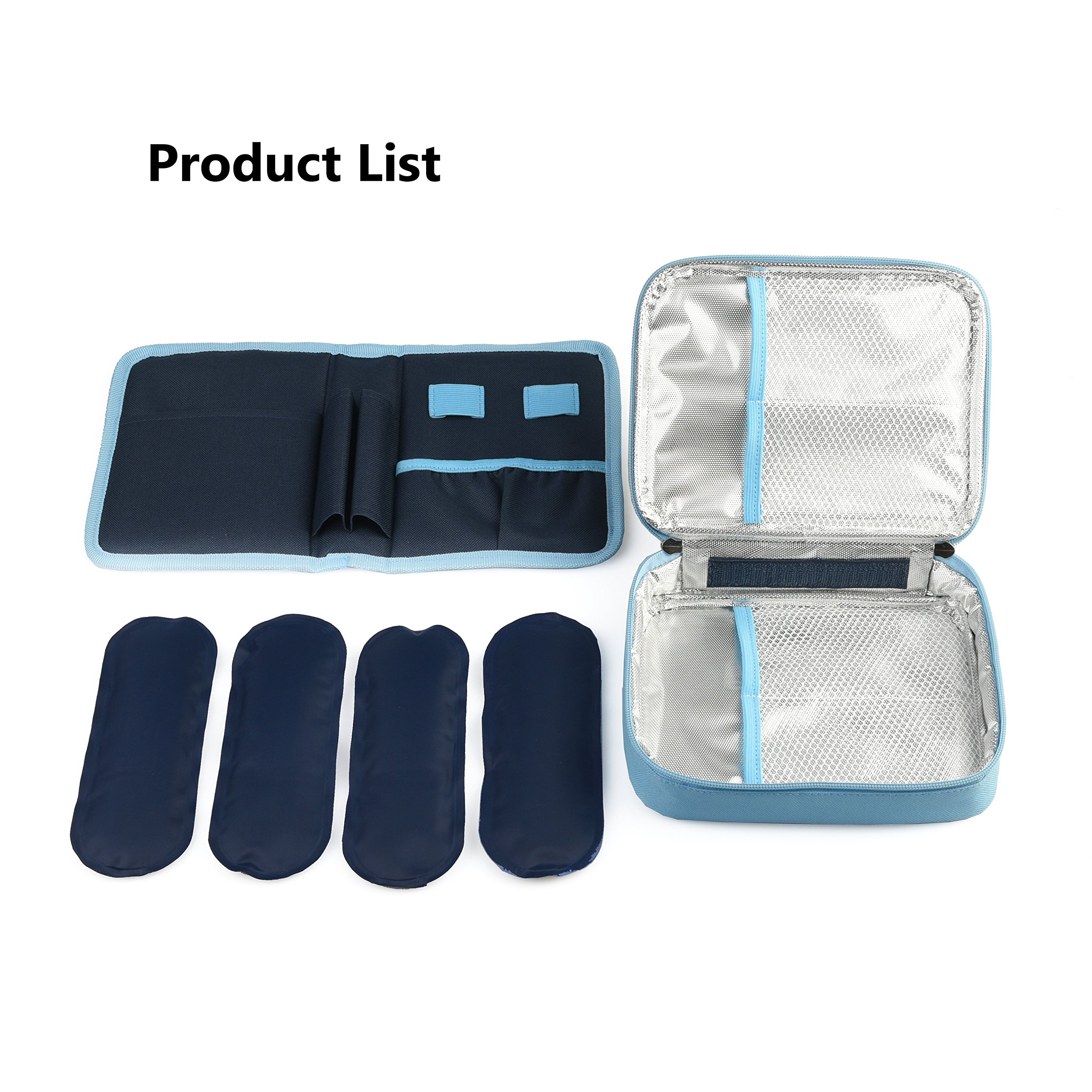 Goldwheat Insulin Cooler Travel case Diabetic Medication Cooler Organizer Medical Insulation Cooling Bag with 4 Ice Packs