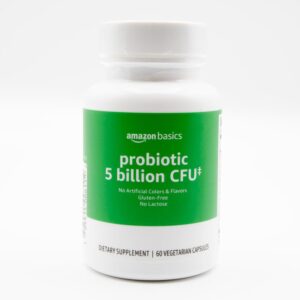 amazon basics probiotic 5 billion cfu, 8 probiotic strains with 60 mg prebiotic blend, 60 count vegetarian capsules, 2 month supply, supports healthy digestion (previously solimo)