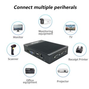 VNOPN Fanless Mini PC AMD A6 1450 up to 1.4GHz, Windows 10 Pro Small Desktop Computer 4GB DDR3 64GB SSD, Dual Display, 2.4G WiFi, Gigabit Ethernet, RS232 COM, USB3.0, Type-C, Auto Power On