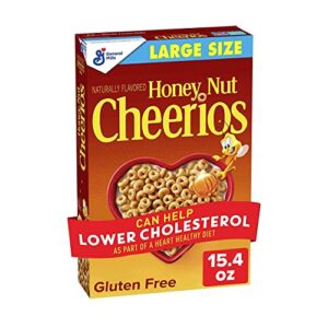 cheerios honey nut cheerios heart healthy breakfast cereal, gluten free cereal with whole grain oats, large size, 15.4 oz