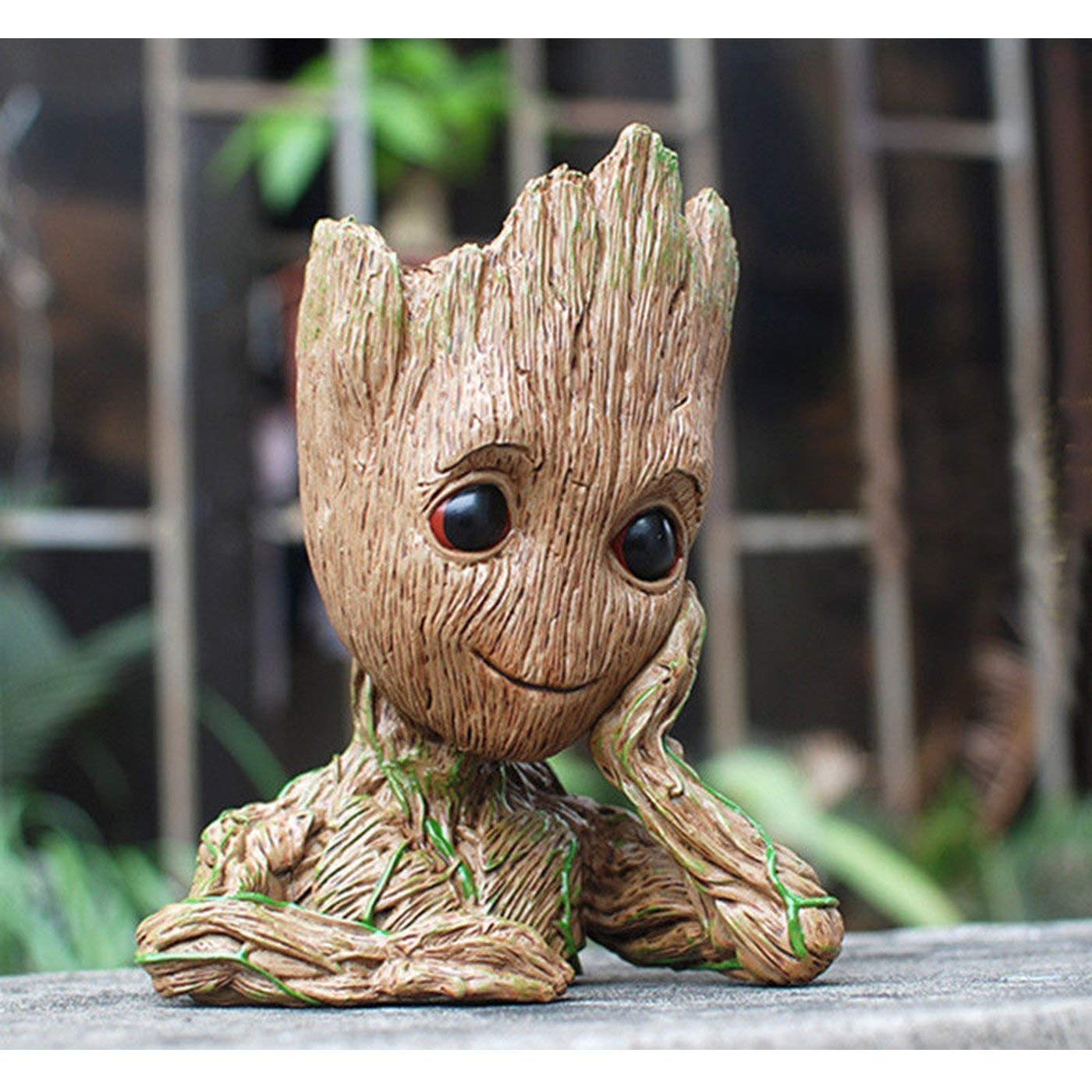 ZUSONUD Baby Groot Pen Pot Tree Man Pens Holder or Flower Pot with Drainage Hole Perfect for a Tiny Succulents Plants 6" (Grayish Brown)