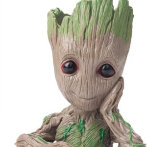 ZUSONUD Baby Groot Pen Pot Tree Man Pens Holder or Flower Pot with Drainage Hole Perfect for a Tiny Succulents Plants 6" (Grayish Brown)