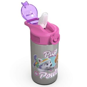 Zak Designs Paw Patrol Skye - Stainless Steel Water Bottle with One Hand Operation Action Lid and Built-in Carrying Loop, Straw Spout is Perfect for Kids (15.5 oz, BPA-Free)