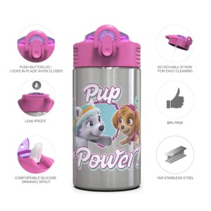 Zak Designs Paw Patrol Skye - Stainless Steel Water Bottle with One Hand Operation Action Lid and Built-in Carrying Loop, Straw Spout is Perfect for Kids (15.5 oz, BPA-Free)