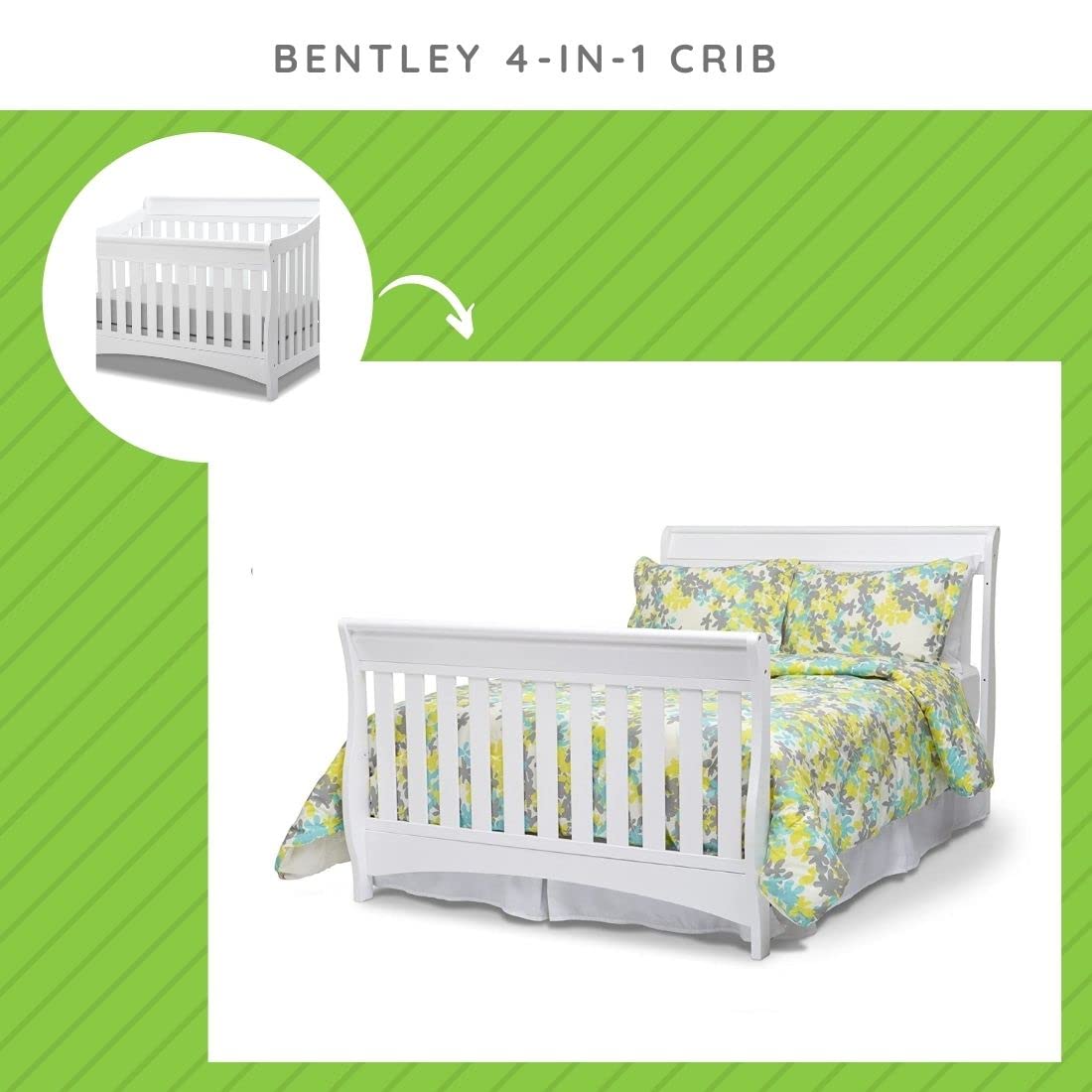 Full Size Conversion Kit Bed Rails for Bentley Crib by Delta Children - #0050 (Bianca White - 130)