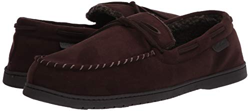 Dearfoams mens Toby Microsuede Moccasin With Tie Slipper, Coffee, Large US