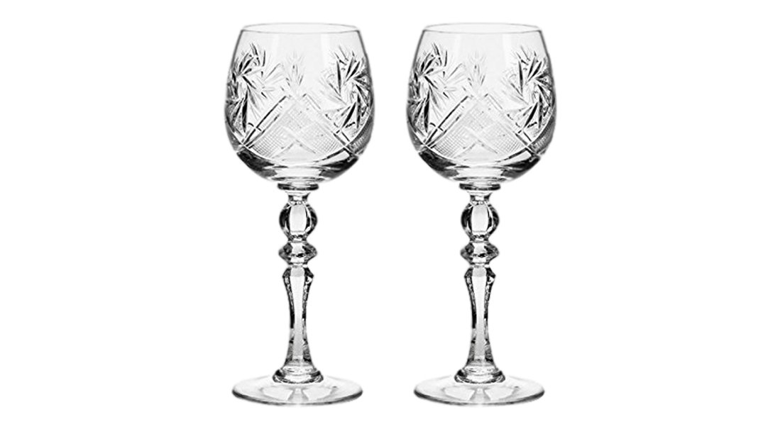 GIFTS PLAZA Set of 2 Vintage Russian Crystal Classic Red Wine Goblets on a Stem 8"H, Old-Fashioned Glassware