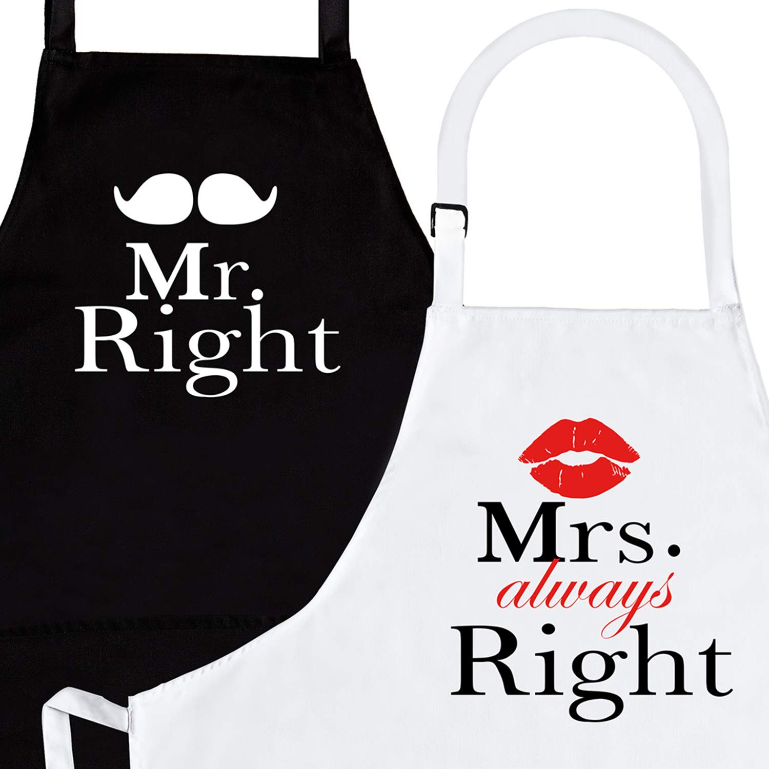 Nomsum Mr. & Mrs. Right 2-piece 1-size Matching Kitchen Apron for His and Hers, Unique Gift Ideas for Couples, Kitchen Aprons Gift Set for Weddings, Anniversaries, Engagements, and Housewarmings