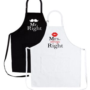 Nomsum Mr. & Mrs. Right 2-piece 1-size Matching Kitchen Apron for His and Hers, Unique Gift Ideas for Couples, Kitchen Aprons Gift Set for Weddings, Anniversaries, Engagements, and Housewarmings