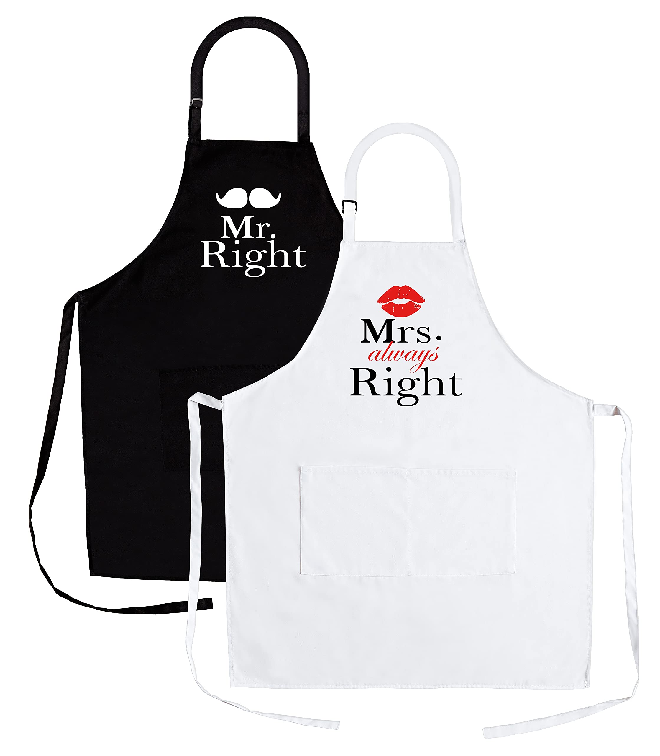 Nomsum Mr. & Mrs. Right 2-piece 1-size Matching Kitchen Apron for His and Hers, Unique Gift Ideas for Couples, Kitchen Aprons Gift Set for Weddings, Anniversaries, Engagements, and Housewarmings