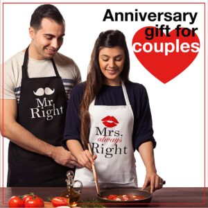 Nomsum Mr. & Mrs. Right 2-piece 1-size Matching Kitchen Apron for His and Hers, Unique Gift Ideas for Couples, Kitchen Aprons Gift Set for Weddings, Anniversaries, Engagements, and Housewarmings