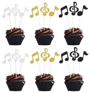 Healifty 18PCS Glitter Music Notation Birthday Cake Toppers Birthday Party Decor for Baby Shower Wedding Birthday Party (Golden Silver Black)