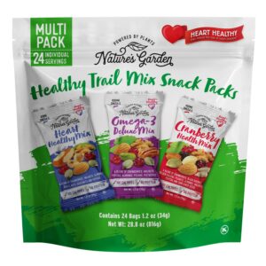 nature's garden healthy trail mix snack packs – mixed nuts, heart healthy nuts, omega-3 rich, cranberries, pumpkin seeds, perfect for the entire family – 28.8 oz bag (24 individual servings)