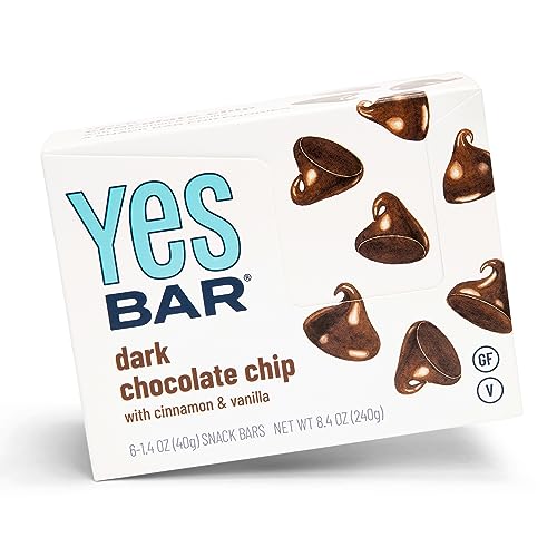 The YES Bar – Dark Chocolate Chip – Plant Based Protein, Decadent Snack Bar – Vegan, Paleo, Gluten Free, Dairy Free, Low Sugar, Healthy Snack, Breakfast, Low Carb, Keto Friendly (Pack of 6)