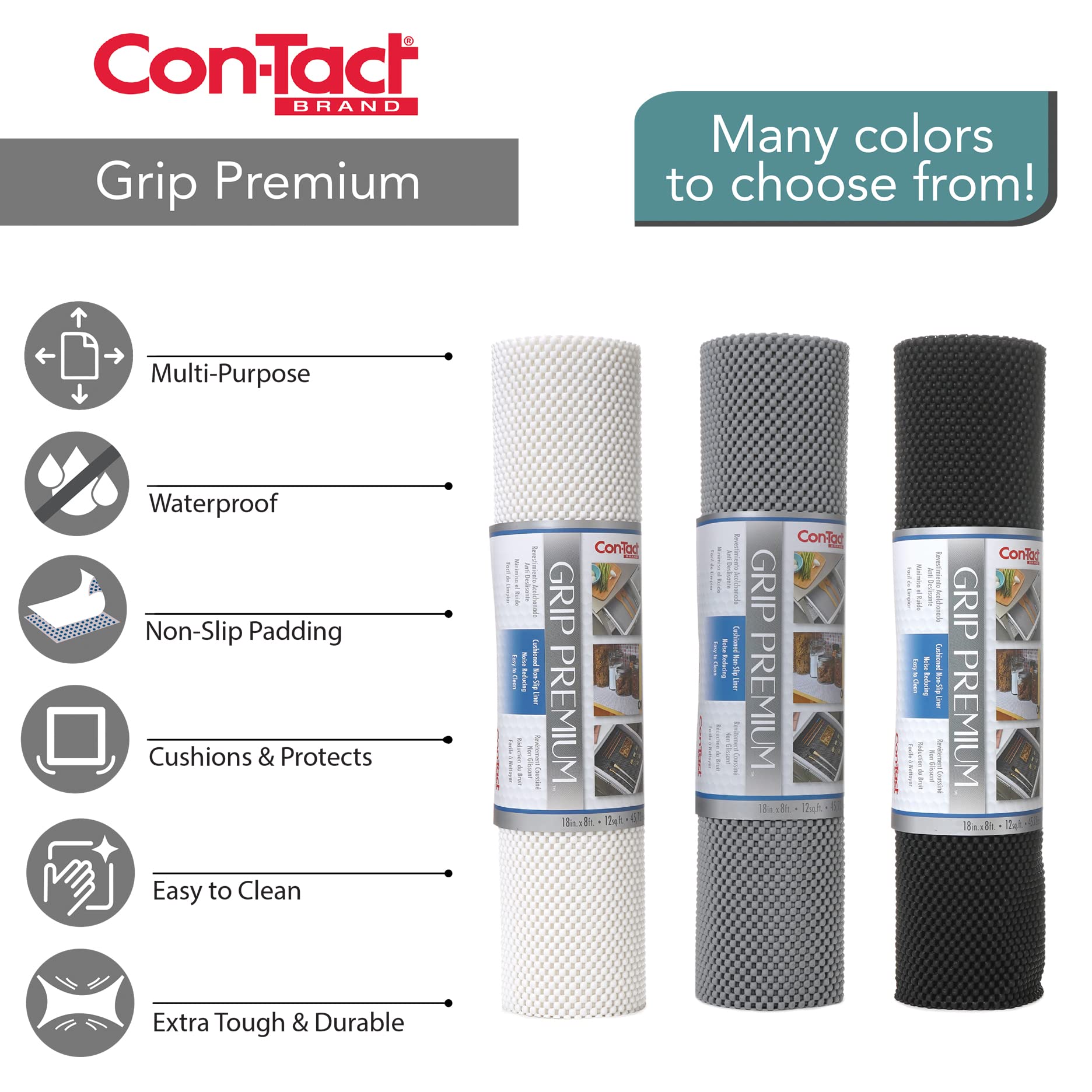 Con-Tact Brand Grip Premium Solid Shelf Liner, 18" x 4', White, 13