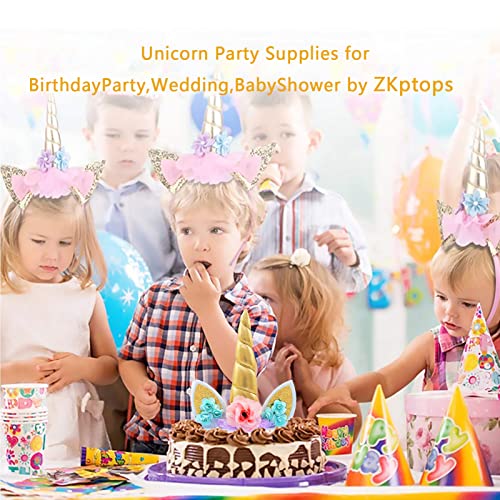 Unicorn Cake Topper Party Supplies Decorations for Girls Gold Unicorn Horn First Birthday Cake Topper Kit with Eyelashes, 5.8 Inch