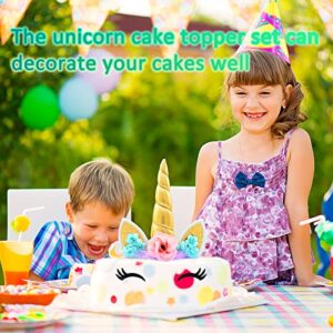 Unicorn Cake Topper Party Supplies Decorations for Girls Gold Unicorn Horn First Birthday Cake Topper Kit with Eyelashes, 5.8 Inch