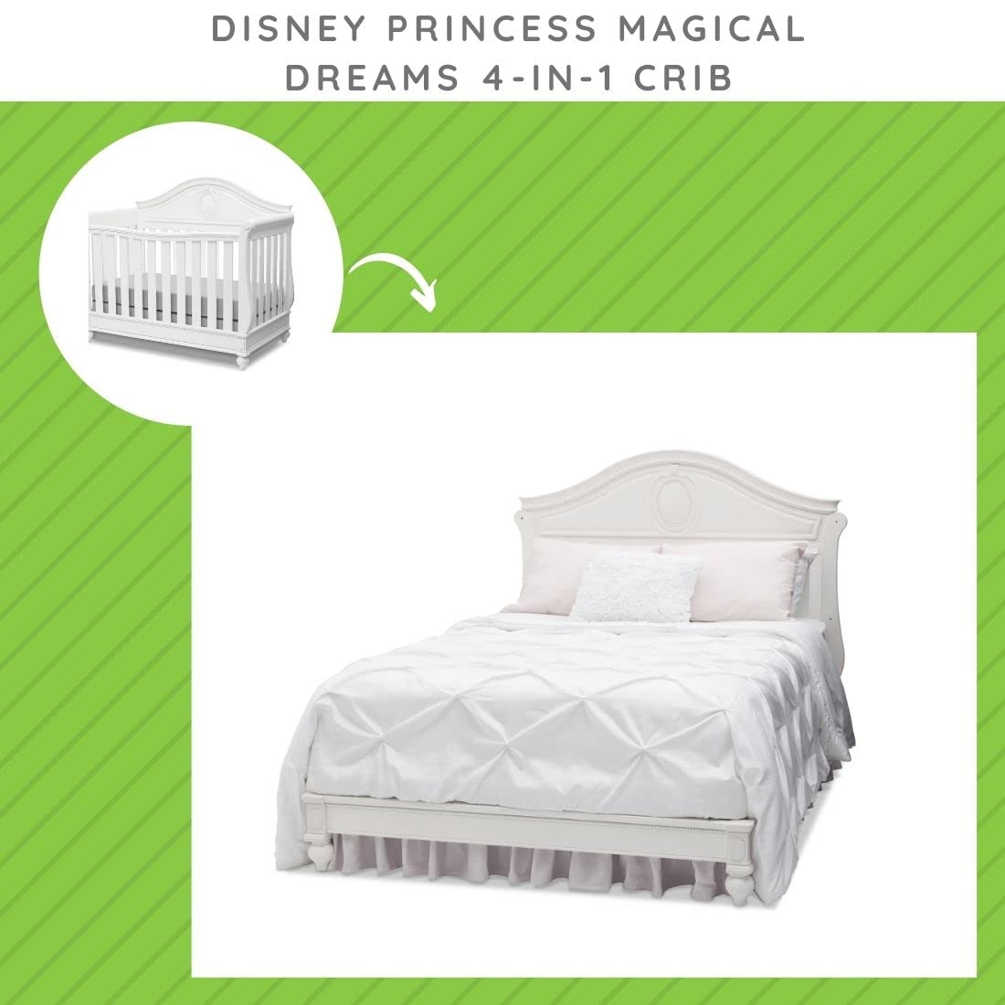 CC KITS Full Size Conversion Kit Bed Rails for Delta Children's Disney Princess Magical Dreams & Disney Enchanted 4-in-1 Crib - White