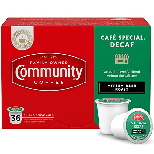 Community Coffee Café Special 36 Count Coffee Pods, Medium Dark Roast Decaf, Compatible with Keurig 2.0 K-Cup Brewers