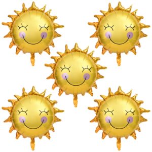 haiops sun flower foil balloons smiley sunshine sun aluminum balloon birthday wedding decoration 26 inch, 5 pcs