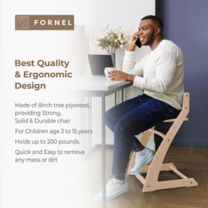 FORNEL Wooden High Chair for Babies and Toddlers - Adjustable Height Easy to Clean Toddler Highchair - Kids Dining Chair from 3 Years to 200 Lb, Grow with Child - Natural Birch