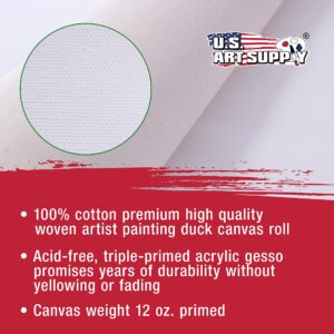 U.S. Art Supply 63" Wide x 6 Yards (18 Feet) Long Unstretched Canvas Roll - 100% Cotton, 12-Ounce Triple Primed Gesso, Acid-Free - Pro Artist Quality, Oil & Acrylic Painting, Murals Backdrop, Cut Size