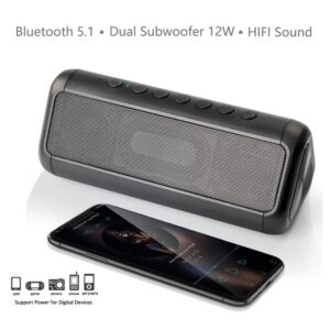 Solar Bluetooth Speaker Portable，5000mAh Wireless Speaker，IPX6 Waterproof Outdoor Speaker，Bluetooth 5.1，TWS Pairing，50H Play Time Heavy Bass for Beach，Party，Hiking，Cycling，Indoor & Outdoor Activities.