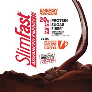 SlimFast Advanced Energy High Protein Meal Replacement Shake, Rich Chocolate, 20g of Ready to Drink Protein with Caffeine, 11 Fl. Oz Bottle, 4 Count (Pack of 3) (Packaging May Vary)