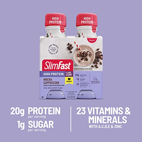 SlimFast Advanced Energy High Protein Meal Replacement Shake, Rich Chocolate, 20g of Ready to Drink Protein with Caffeine, 11 Fl. Oz Bottle, 4 Count (Pack of 3) (Packaging May Vary)