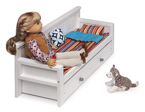 Badger Basket Toy Doll Sofa and Daybed Combo with Trundle Bed for 18 inch Dolls - White/Multi