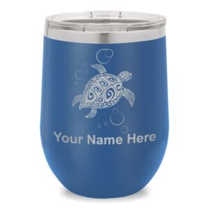 skunkwerkz wine glass tumbler, hawaiian sea turtle, personalized engraving included (dark blue)