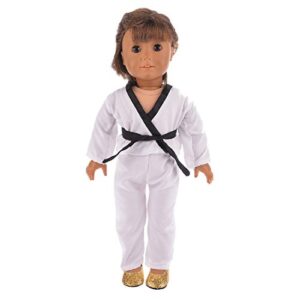 18 Inch Girl Doll Clothes White Karate / Tae Kwon Do Outfit Includes Blouse, Pants and 5 Belts - Yellow, Green, red, Blue and Black - for 18inch Girl Doll NAA02