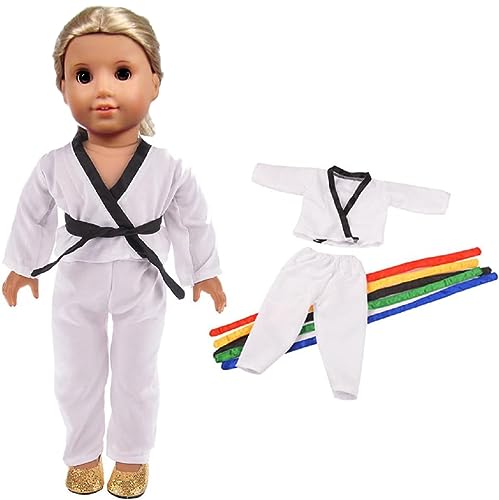 18 Inch Girl Doll Clothes White Karate / Tae Kwon Do Outfit Includes Blouse, Pants and 5 Belts - Yellow, Green, red, Blue and Black - for 18inch Girl Doll NAA02