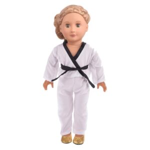 18 Inch Girl Doll Clothes White Karate / Tae Kwon Do Outfit Includes Blouse, Pants and 5 Belts - Yellow, Green, red, Blue and Black - for 18inch Girl Doll NAA02