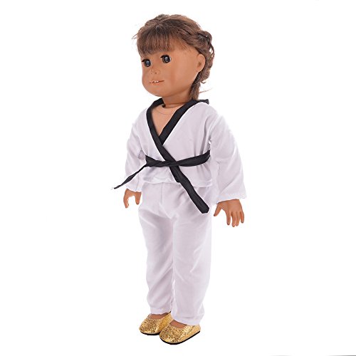 18 Inch Girl Doll Clothes White Karate / Tae Kwon Do Outfit Includes Blouse, Pants and 5 Belts - Yellow, Green, red, Blue and Black - for 18inch Girl Doll NAA02