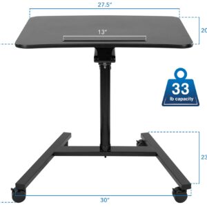 Mount-It! Mobile Standing Laptop Desk, Height Adjustable Rolling Sit Stand Workstation with Casters, 27.5 Wide with Gas Spring Lift Mechanism, Black